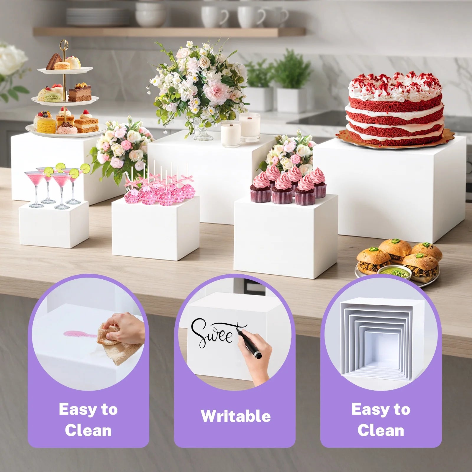 Srapwati 6Pcs Buffet Risers, Large Food Risers (10" 9" 8" 7" 6" 5") fo ...